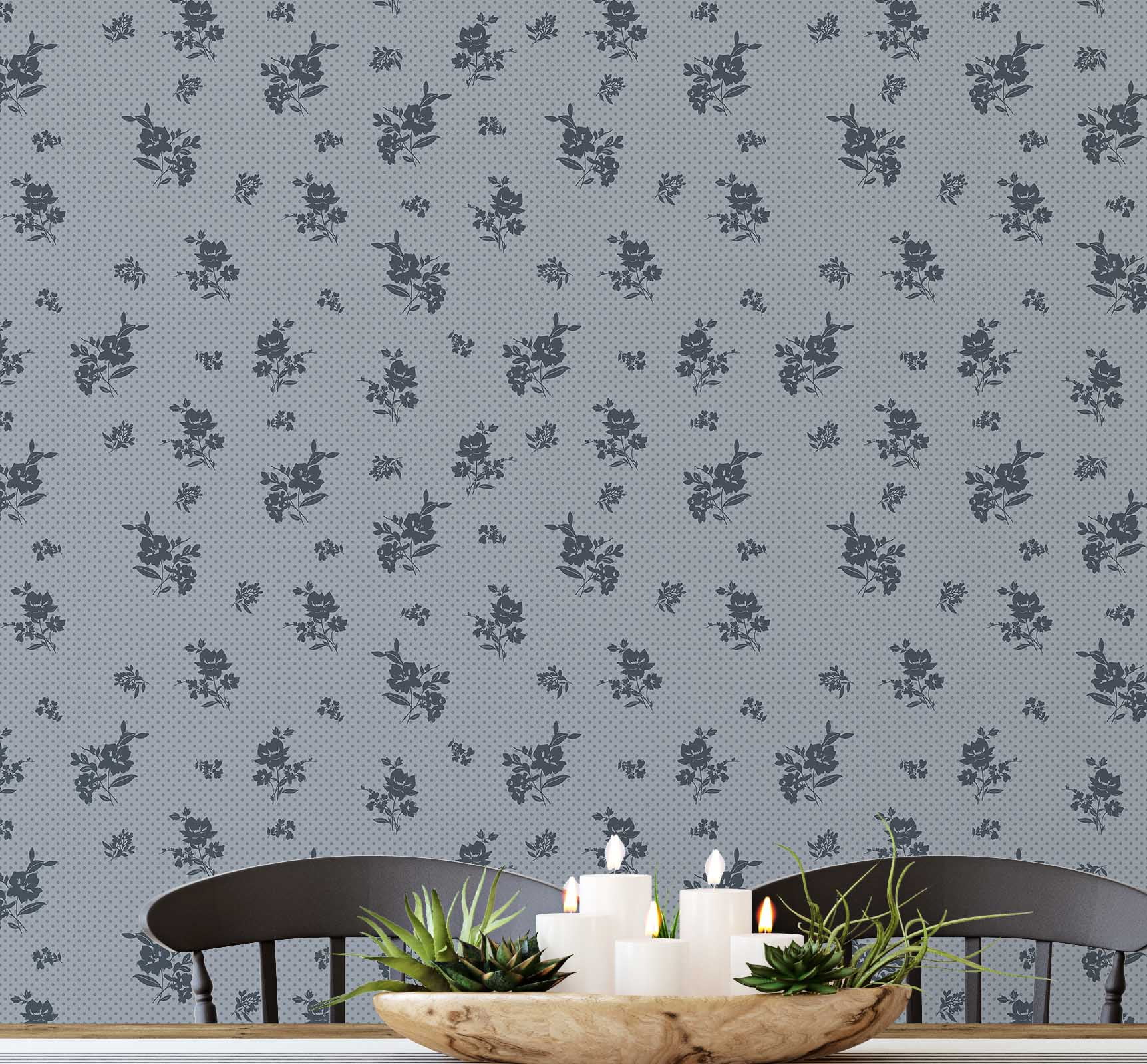 S4sassy Self-Stick Decorative Wallpaper, Dotted Leaf Blossom Print Wall ...