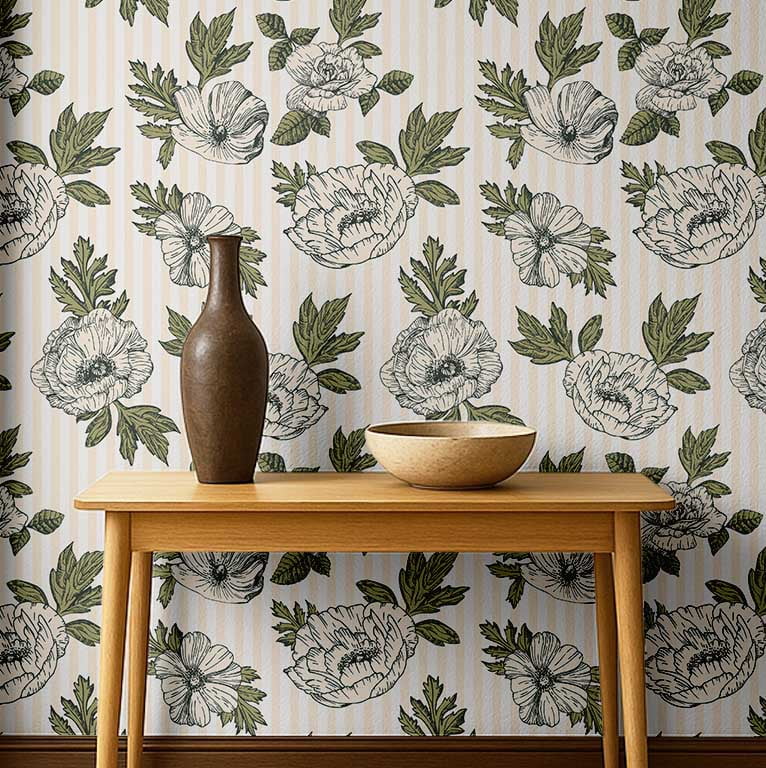 S4sassy Self-Stick Decorative Wallpaper, Peony Stripe Print Wall Paper ...