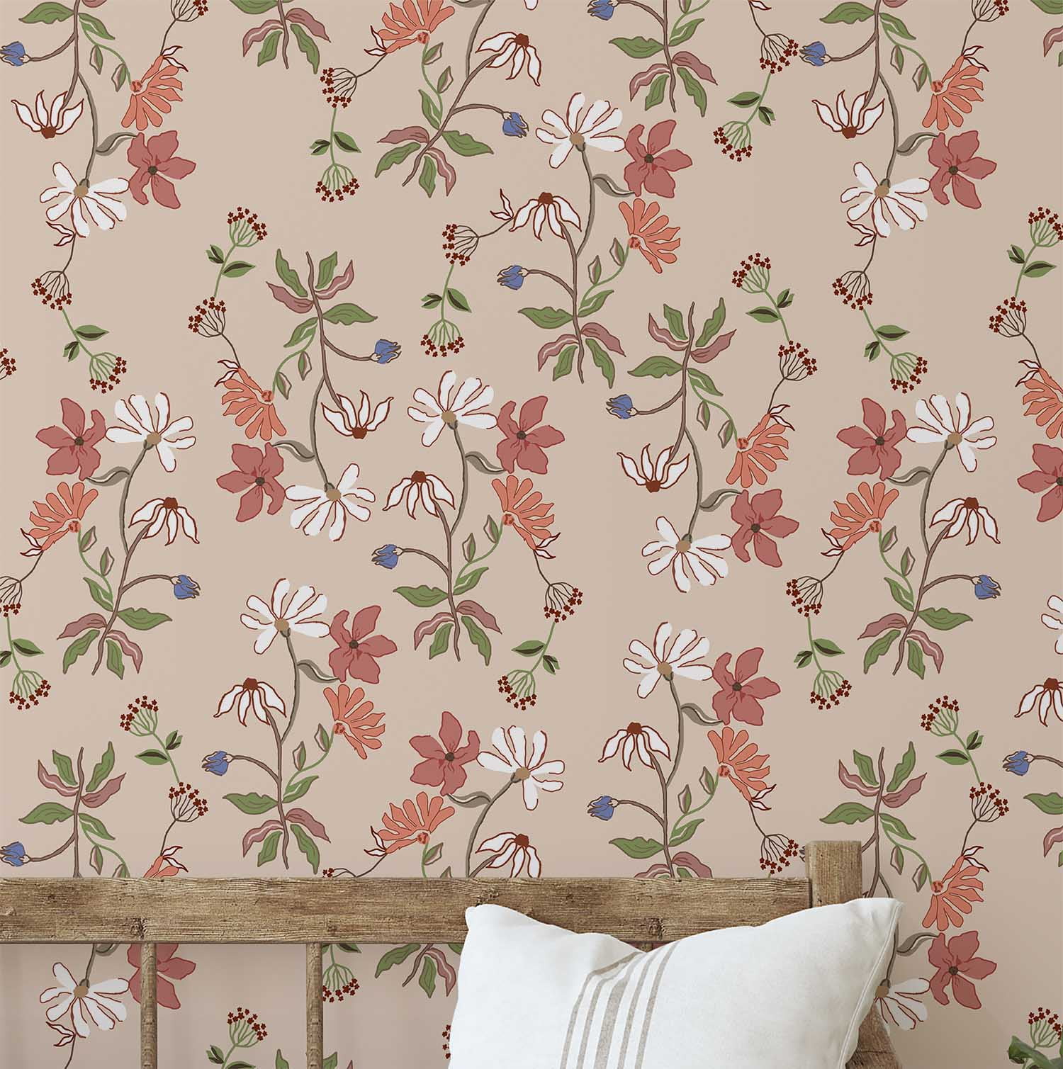 S4sassy Self-Stick Decorative Wallpaper, Rustic Leafy Print Wall Paper ...