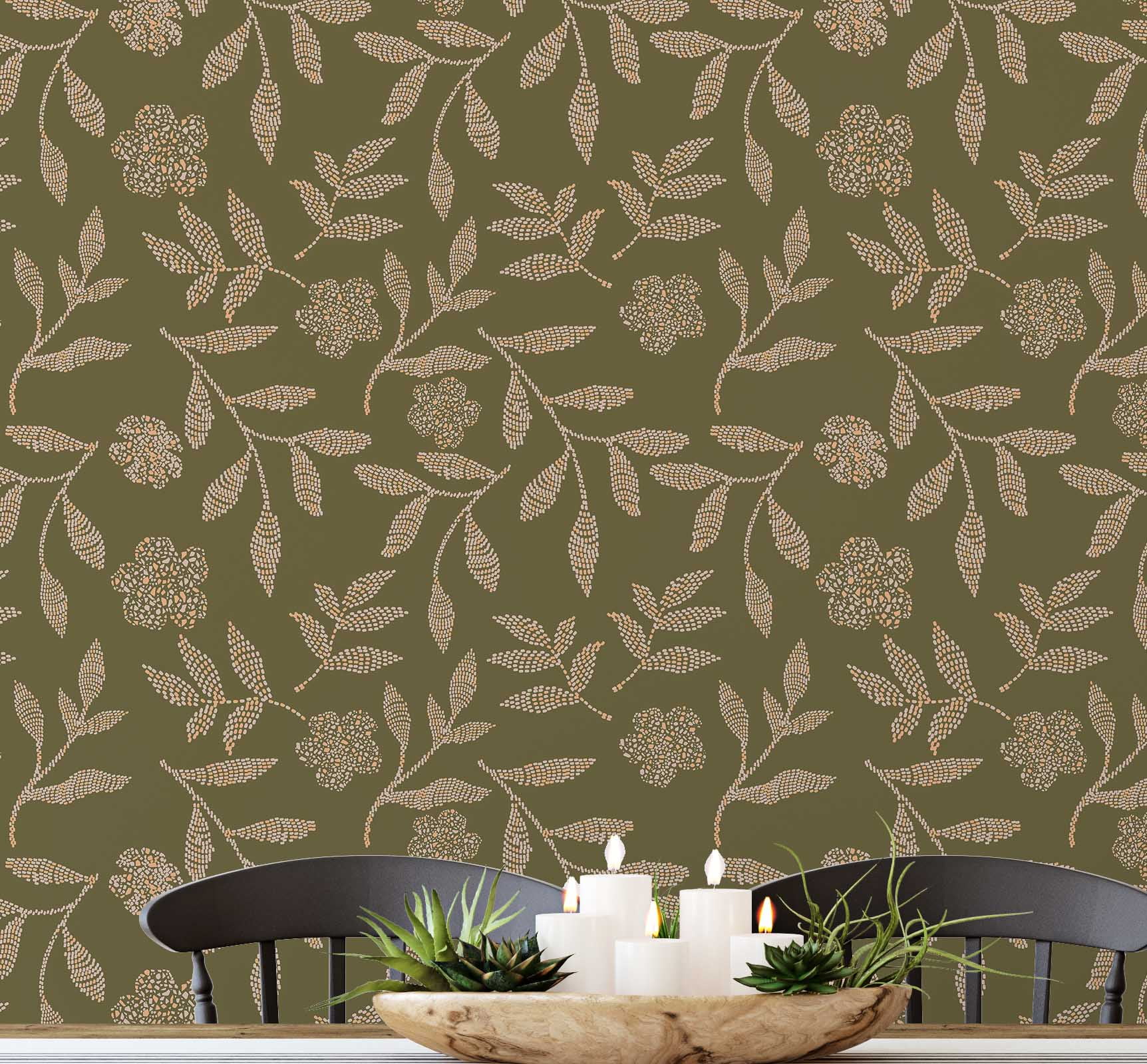 S4sassy Self-Stick Decorative Wallpaper, Rustic Poppy Branch Print Wall ...