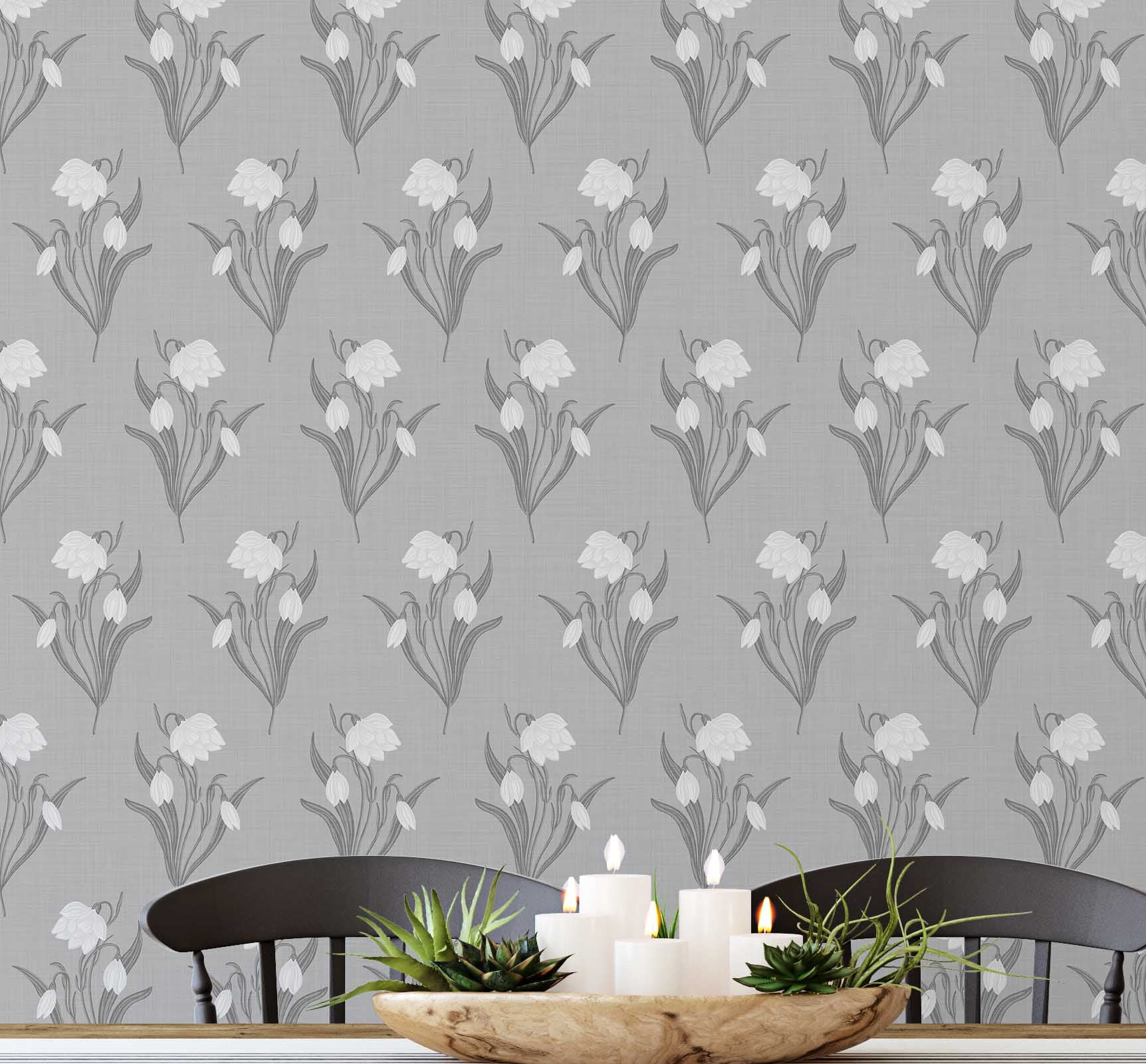 S4sassy Self-Stick Decorative Wallpaper, White Snowdrop Floral Print ...