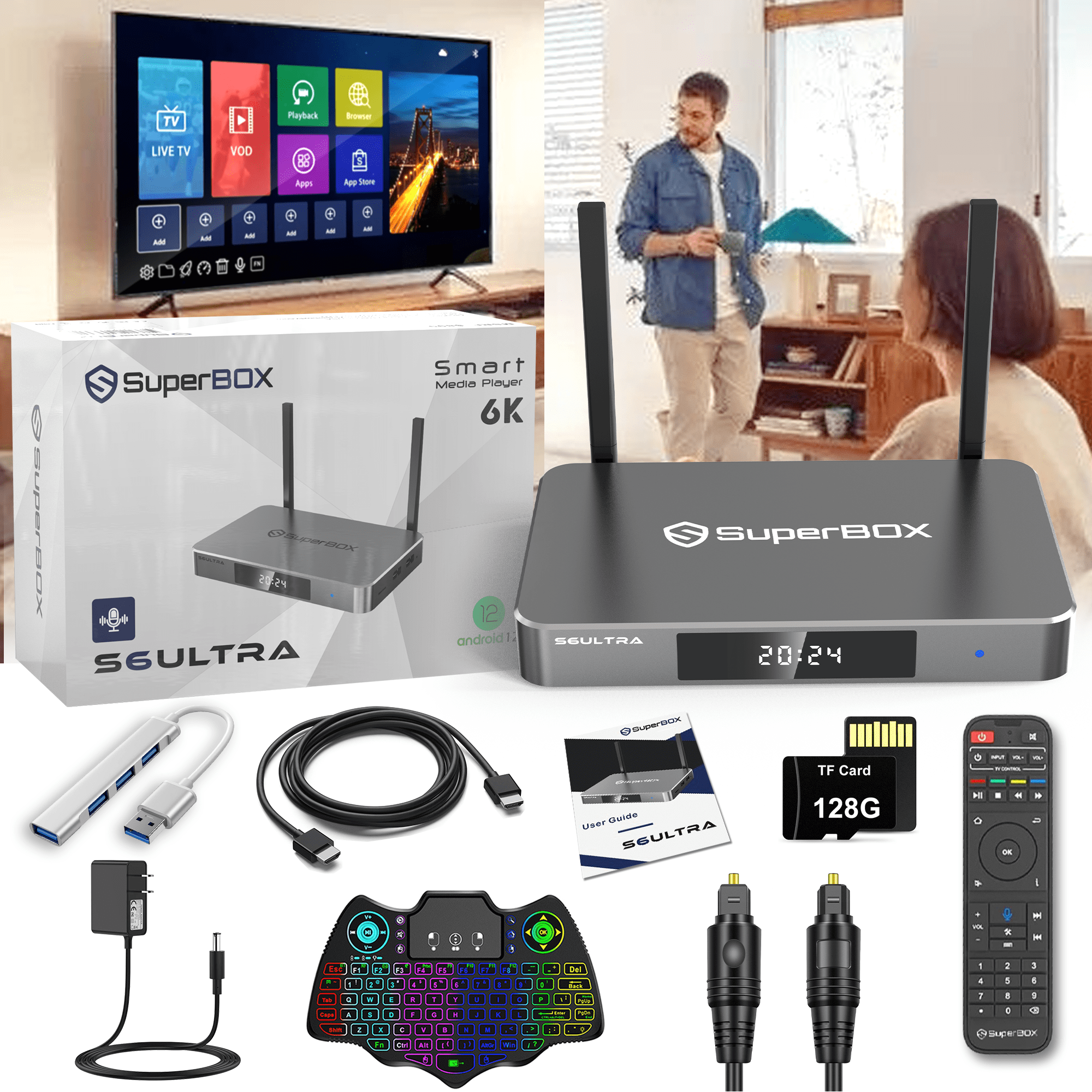 S6 Ultra SuperBox Fully Loaded, 4G+128G Powerful Smart Box, Time Shift, Parental Control Time ...