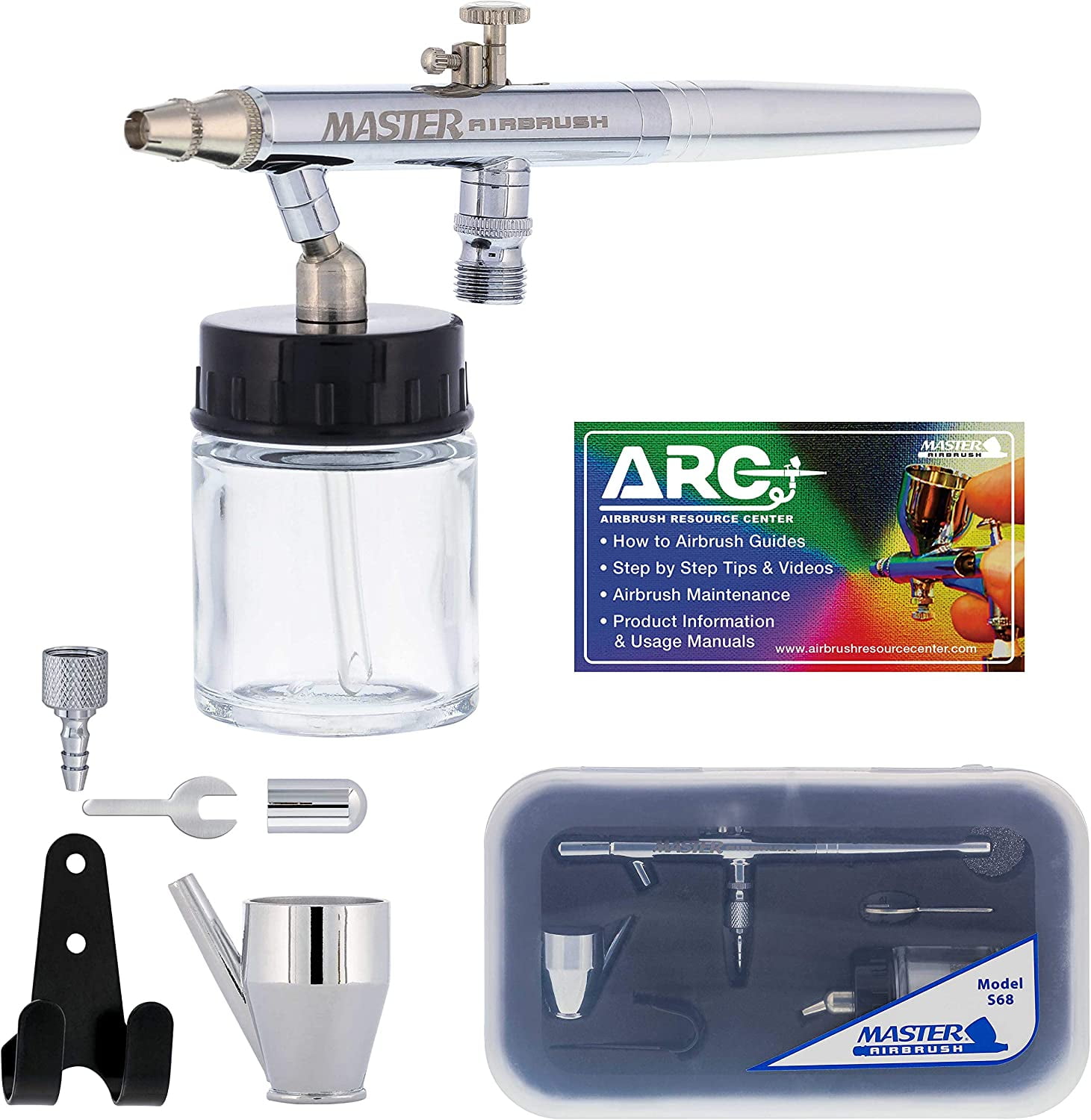 S68 Multi-Purpose Precision Dual-Action Siphon Feed Airbrush Gun with 0 ...
