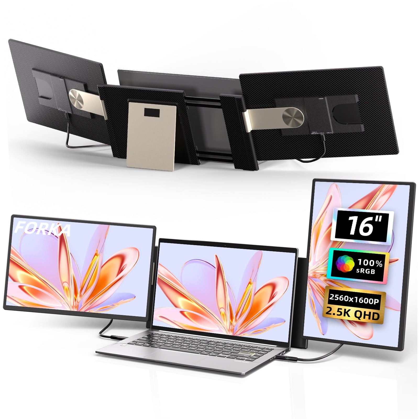 FORKA 16" Triple Laptop Screen Extender – 2560x1600P 2.5K FHD IPS ...