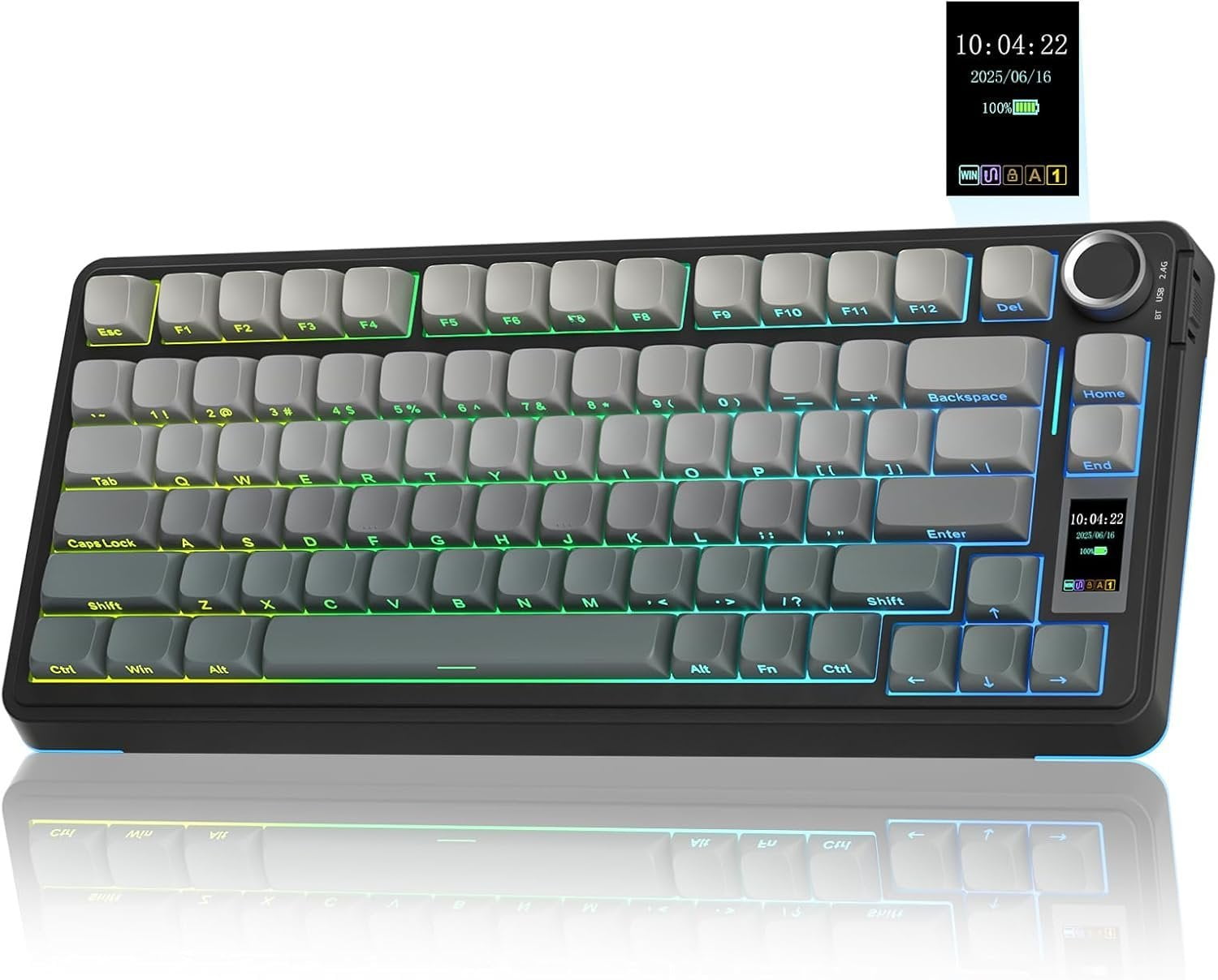 S75 Mechanical Keyboard with Screen&Knob, Tri-Mode Hot Swappable Gaming ...