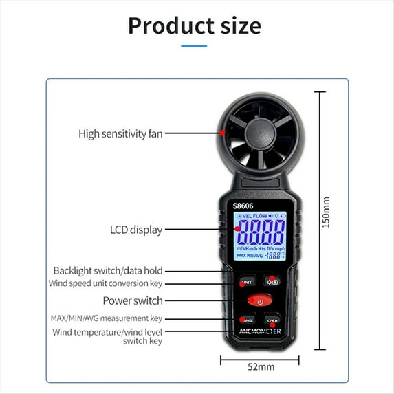 S8606 Anemometer Wind Meter Tester Measuring Air Indoor Outdoor Wind ...