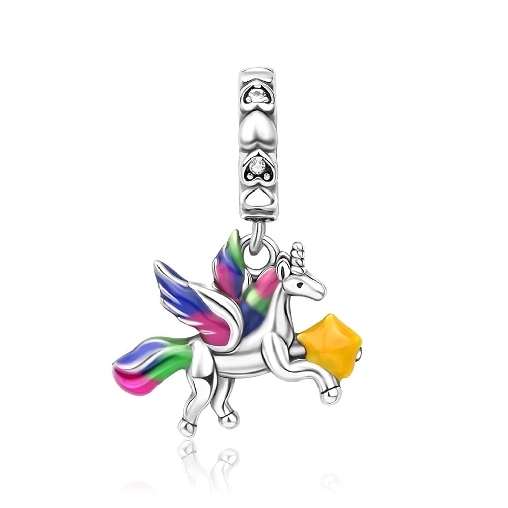 S925 Color Unicorn with Yellow Star Dangle Charm for Womne Moment ...
