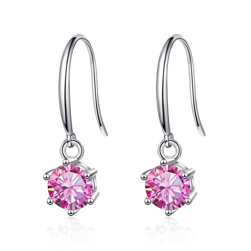 S925 Pure Silver Ear Hook Women's Six Claw Moissanite Earrings Ear Plated With Pt950 Gold ...