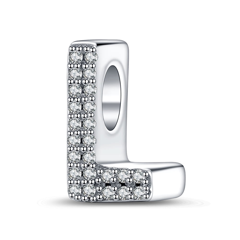 S925 Sparkling Clear Pave Letter L Charm for Women Moment Charm ...