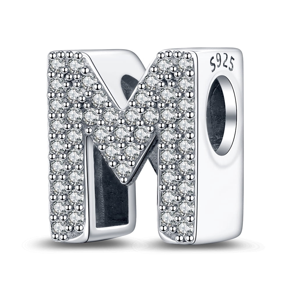 S925 Sparkling Clear Pave Letter M Charm for Women Moment Charm ...