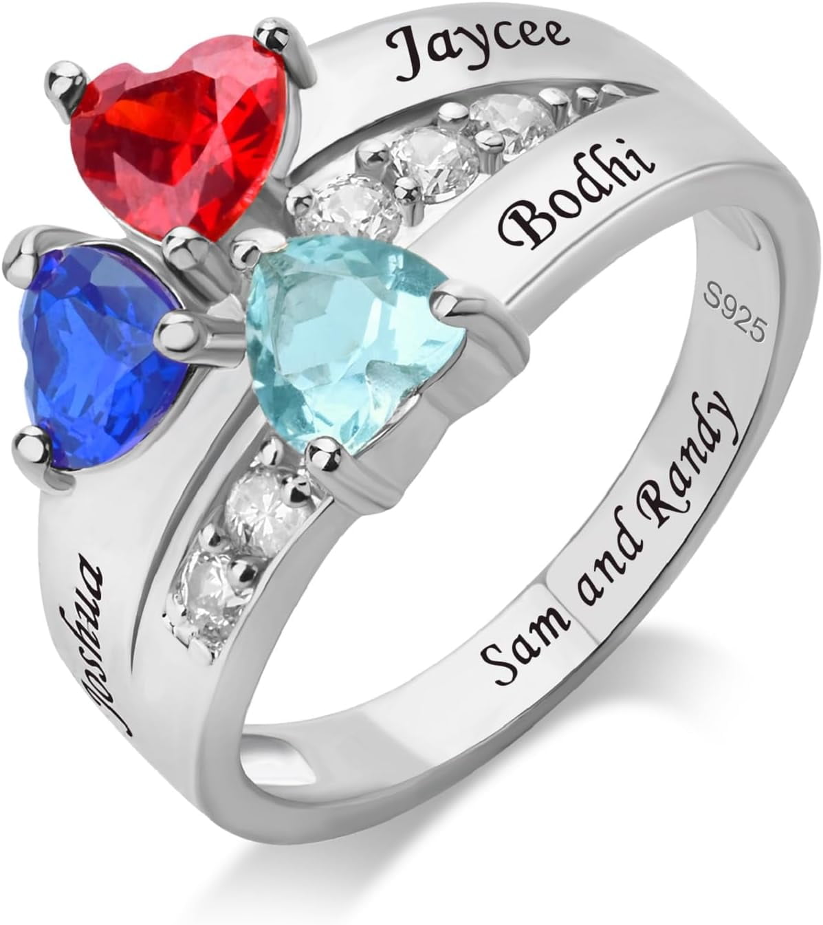 S925 Sterling Silver 2-8 Birthstones Mother Ring Personalized Family ...