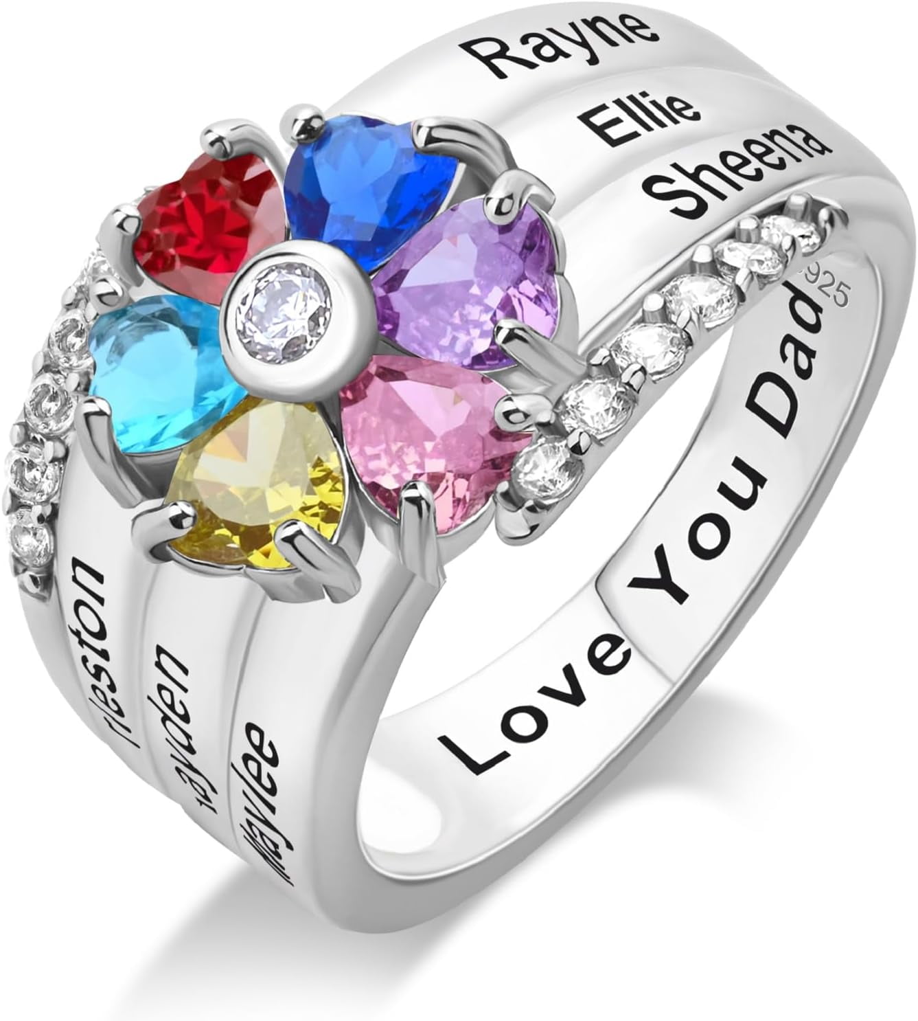 S925 Sterling Silver 2-8 Birthstones Mother Ring Personalized Family ...