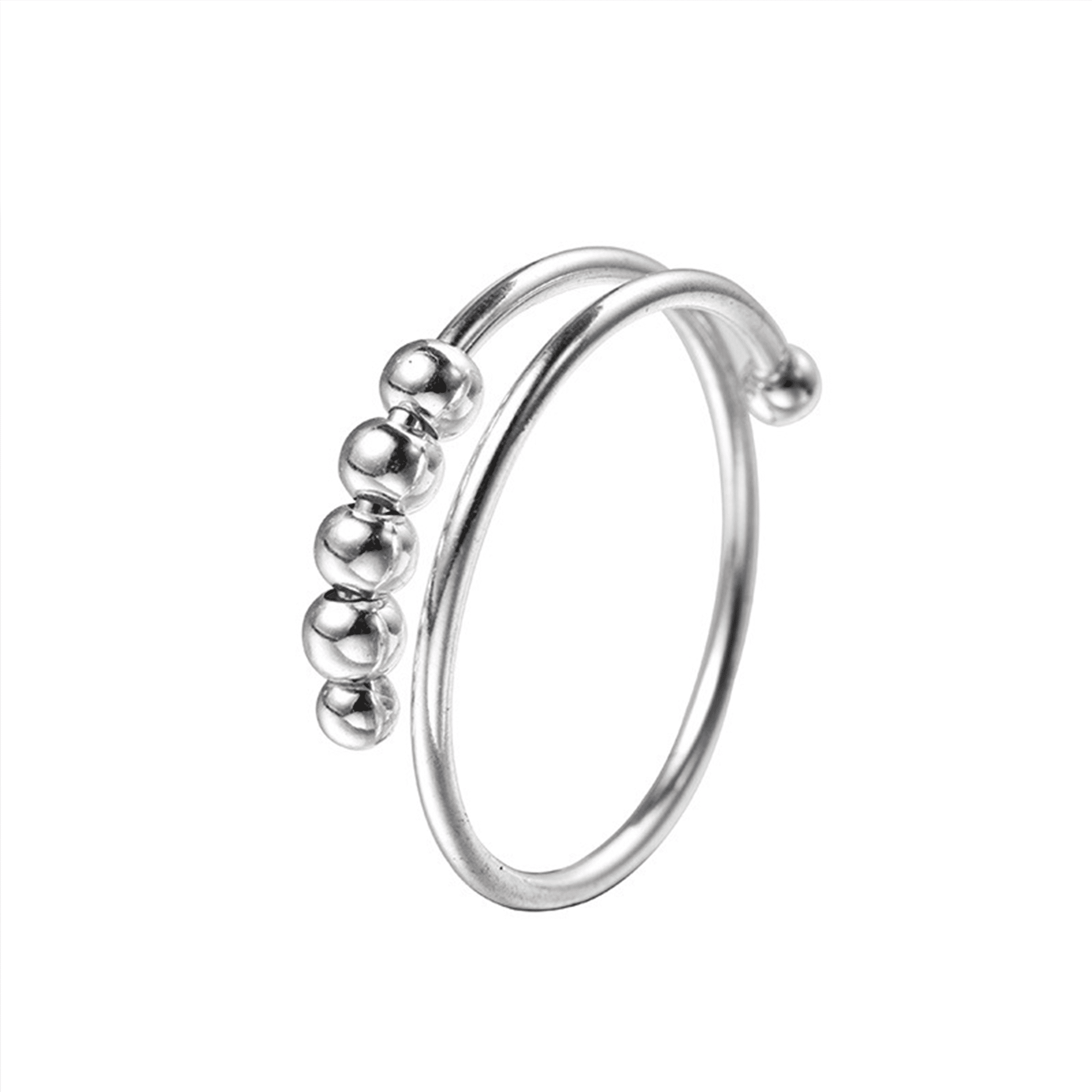 S925 Sterling Silver Double - layer Rotating Bead Ring for Women | Anti ...