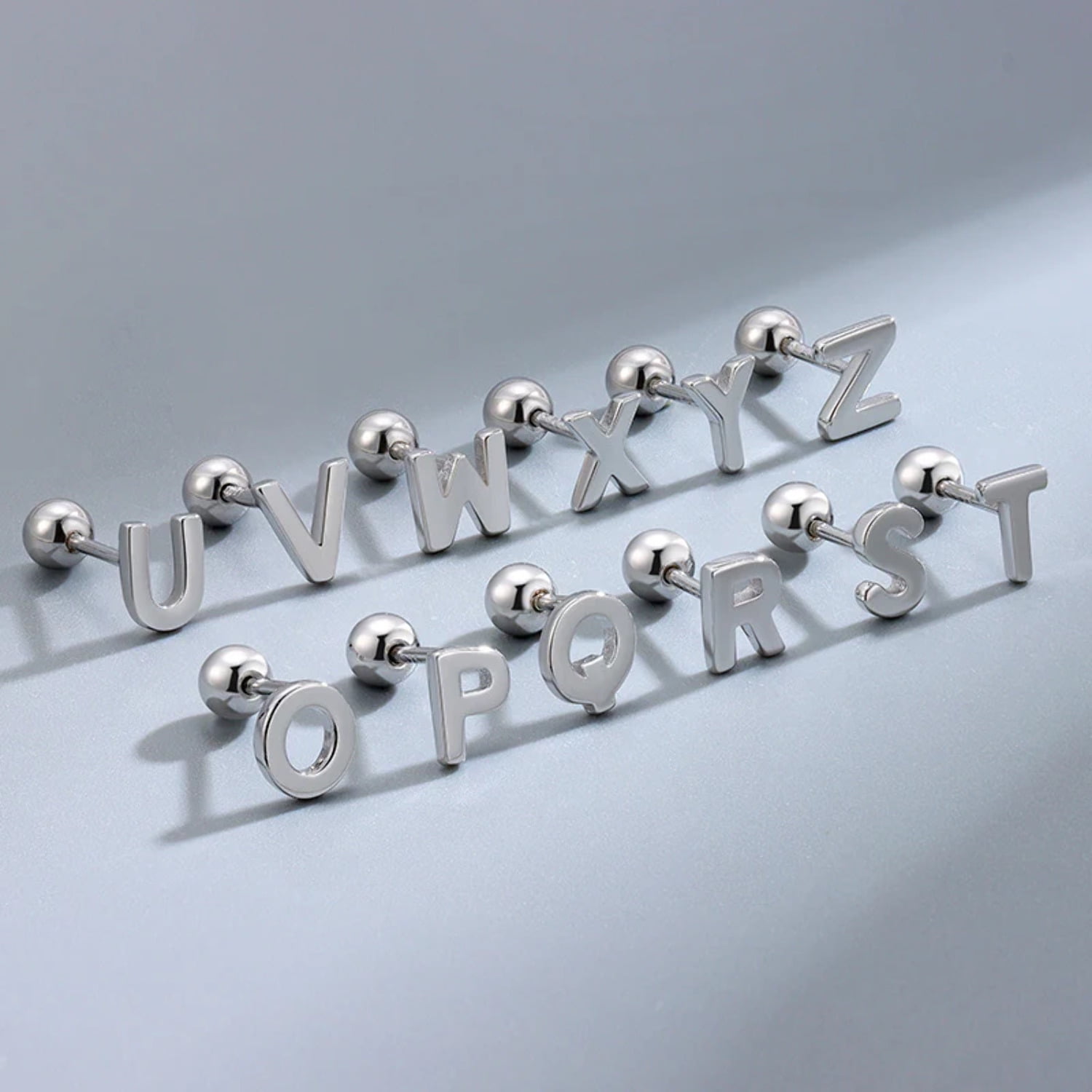 S925 Sterling Silver Glossy 26 Letters Screw Pin Ear Studs - Walmart.com