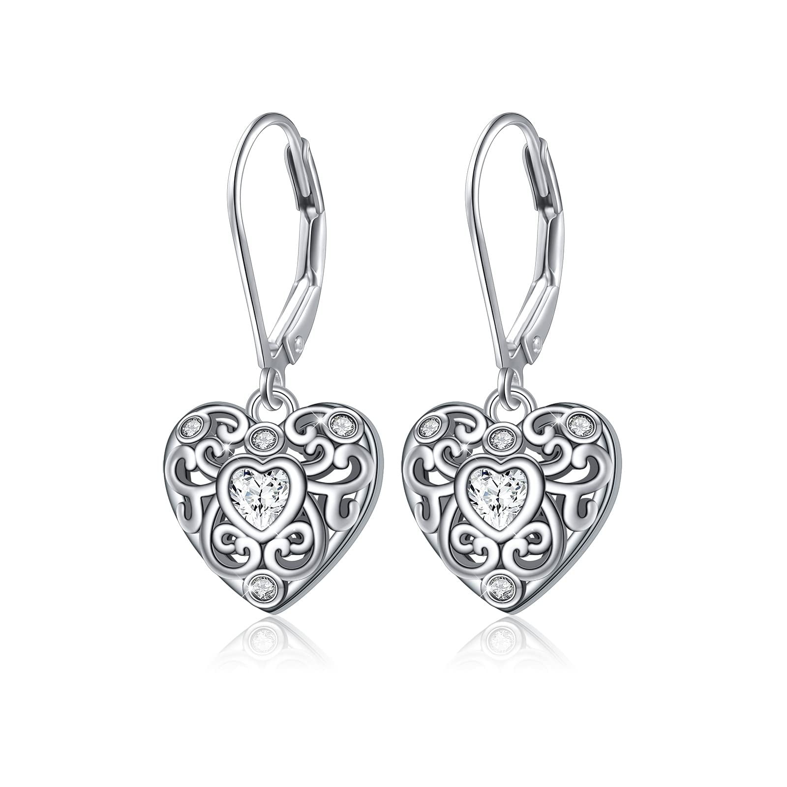 S925 Sterling Silver Heart Dangle Drop Leverback Clasp Lever back ...