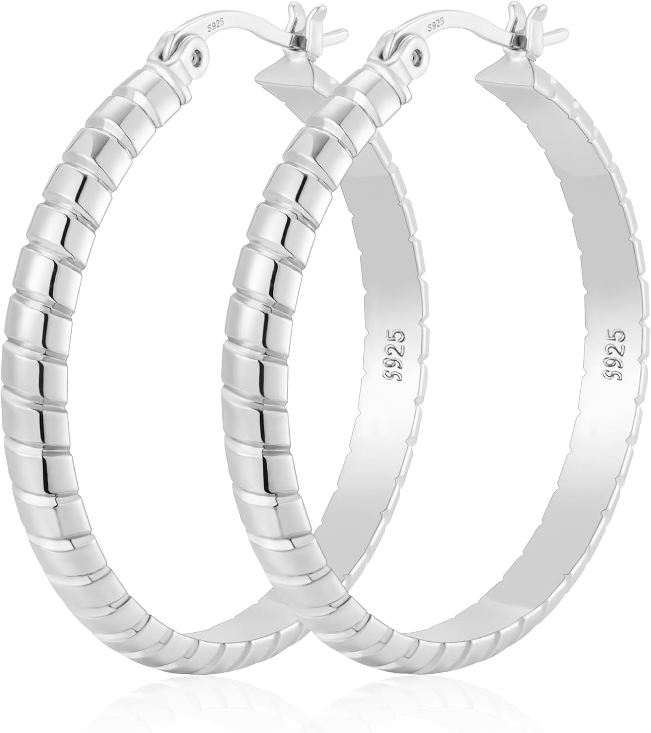 S925 Sterling Silver Hoop Earrings 4MM Wide Large Gold Silver Hoop Earrings for Women ...