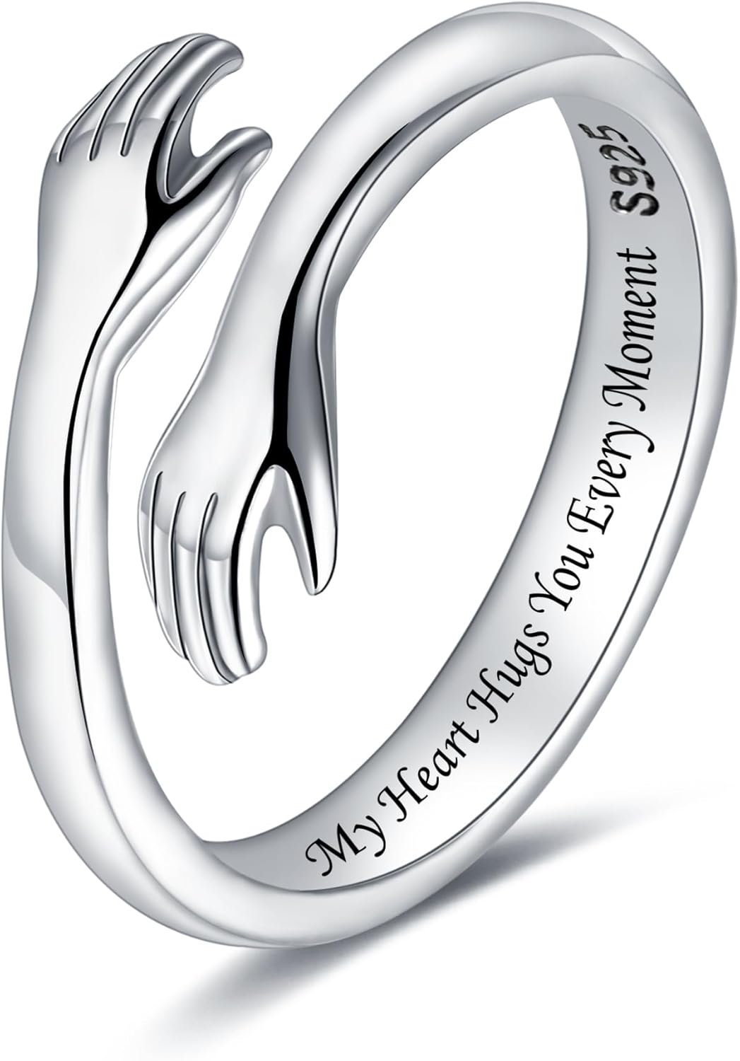 S925 Sterling Silver Hug Rings for Women Adjustable Hugging Hands Open ...