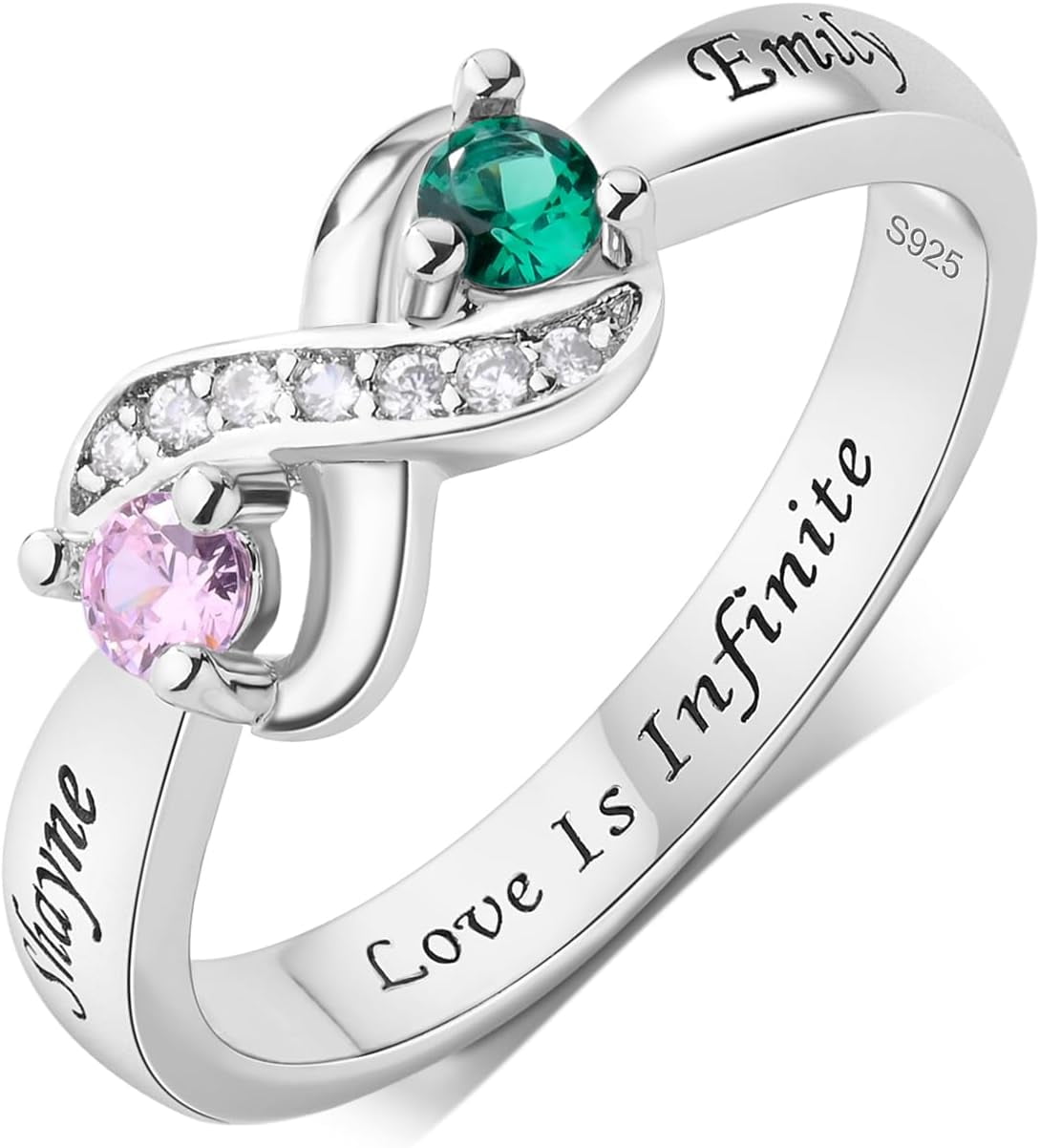 S925 Sterling Silver Infinity Promise Ring for Her Personalized Couples Names Ring with 2 ...