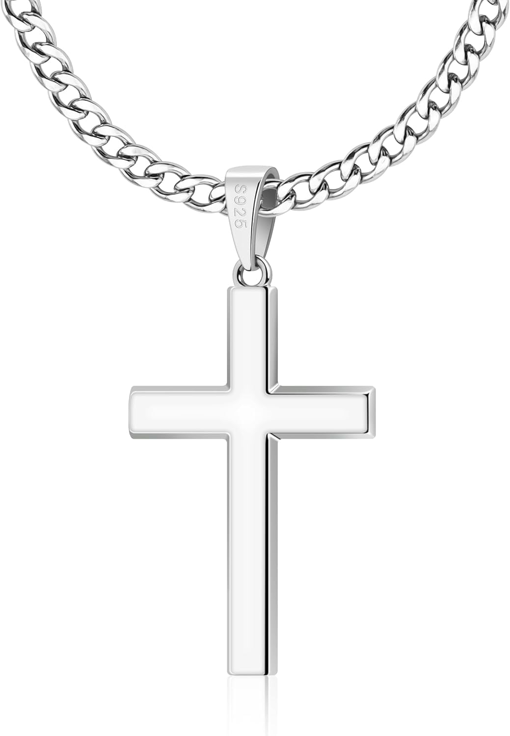 S925 Sterling Silver Mens Cross Necklaces, Cross Necklace for Men, 5mm ...