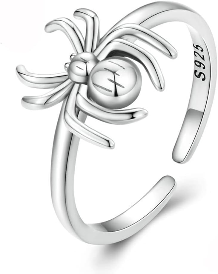 S925 Sterling Silver Spider Ring for Women Men Cute Statement Open ...