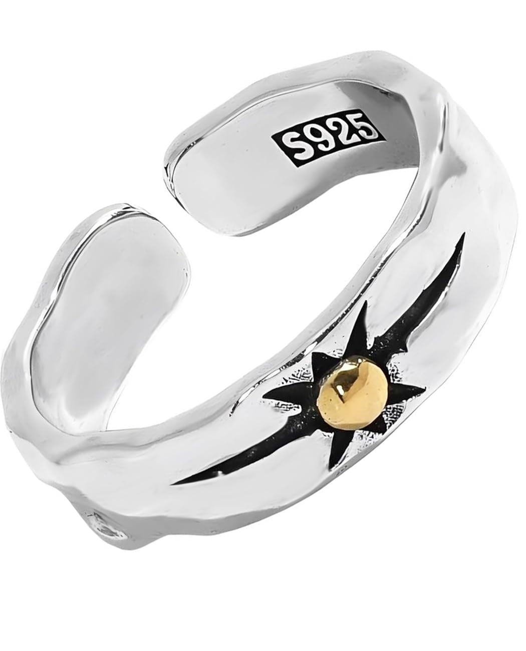 S925 Sterling Silver Vintage Ring for Men, Adjustable Size Open Hug ...