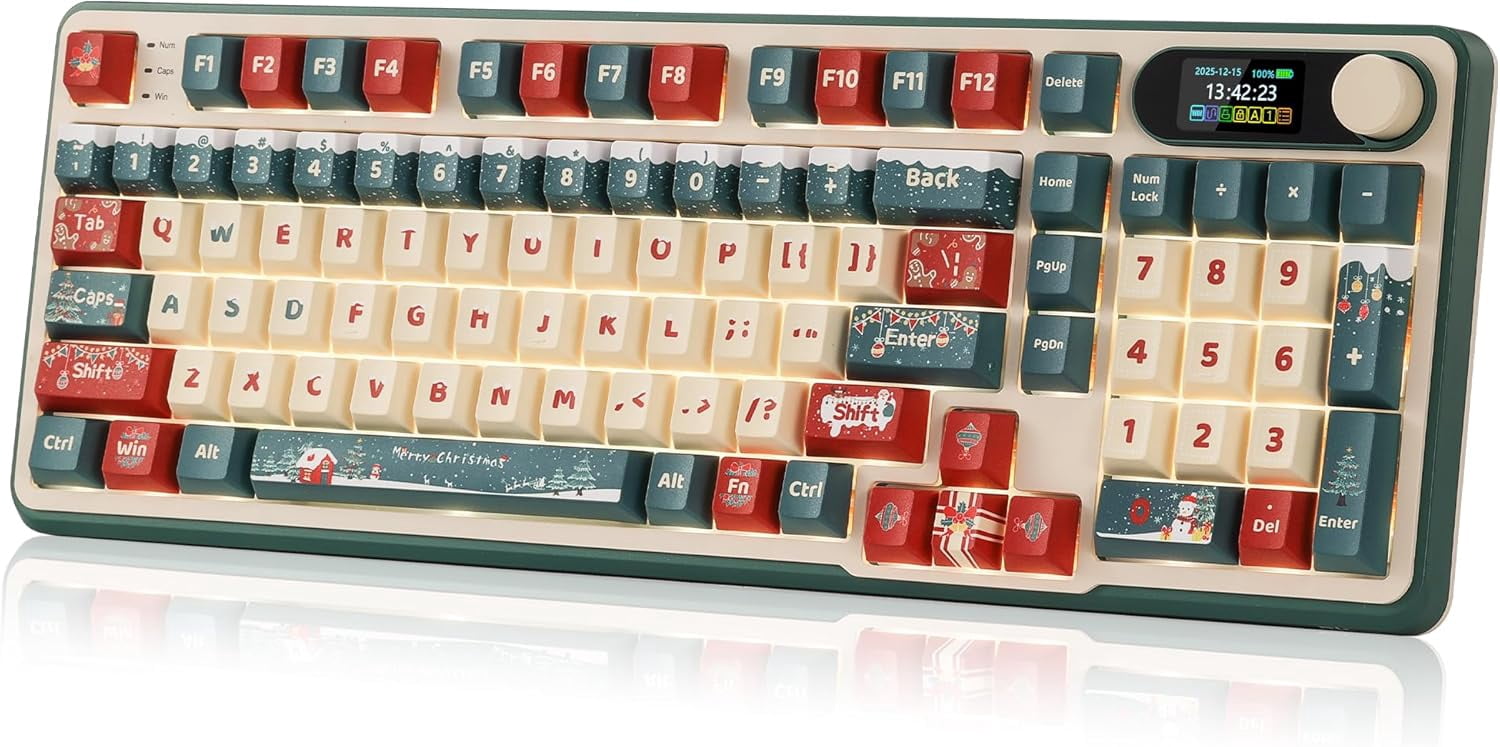 S98 Mechanical Keyboard w/ Display & Knob, Mount 96% Gaming Keyboard BT ...