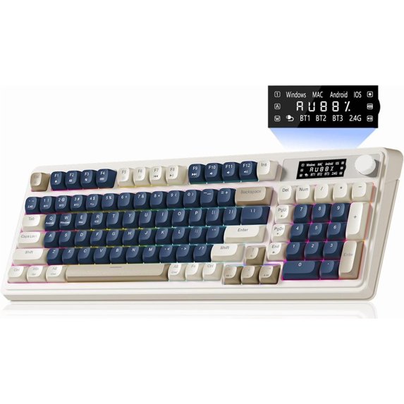 S99 Keyboard, Gaming Keyboards Media Knob Custom Backlit, 3-Modes BT/2 ...