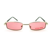 90's Small Rectangle Sunglasses Slim Arms Color Tinted Lens 45mm (Black ...
