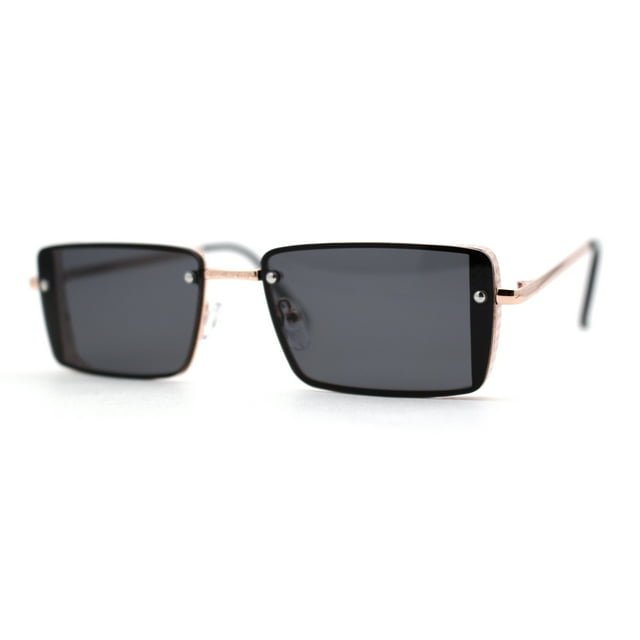 Sa106 Mens Rimless Luxury Square Rectangle Ornate Metal Rim Sunglasses