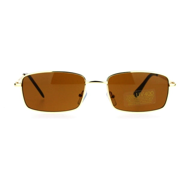 Sa106 Mens Snug Minimal Narrow Rectangular Metal Rim Sunglasses Gold