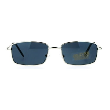 Classic Small Metal Rectangle Sunglasses Neutral Colored Flat Lens 54mm ...