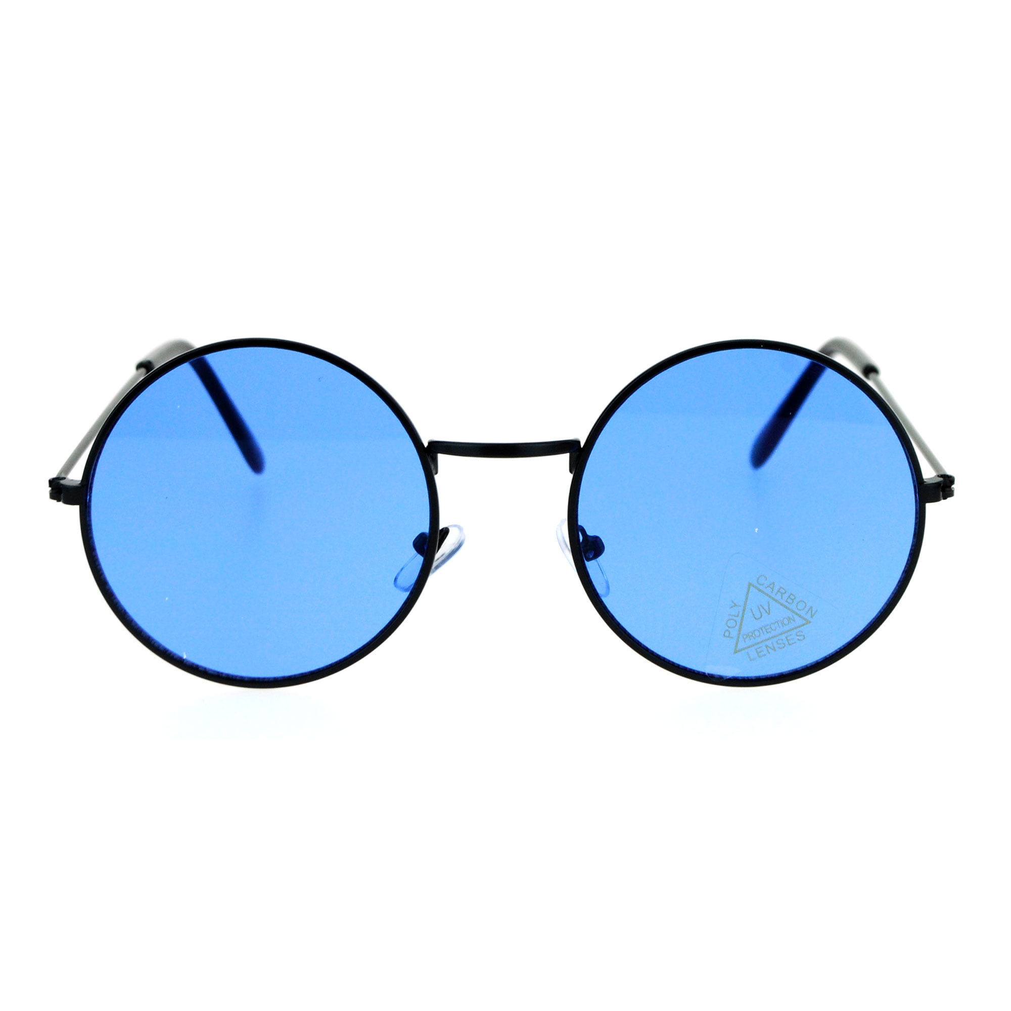 SA106 Retro Vintage Flat Color Circle Round Lens Sunglasses Black Blue ...