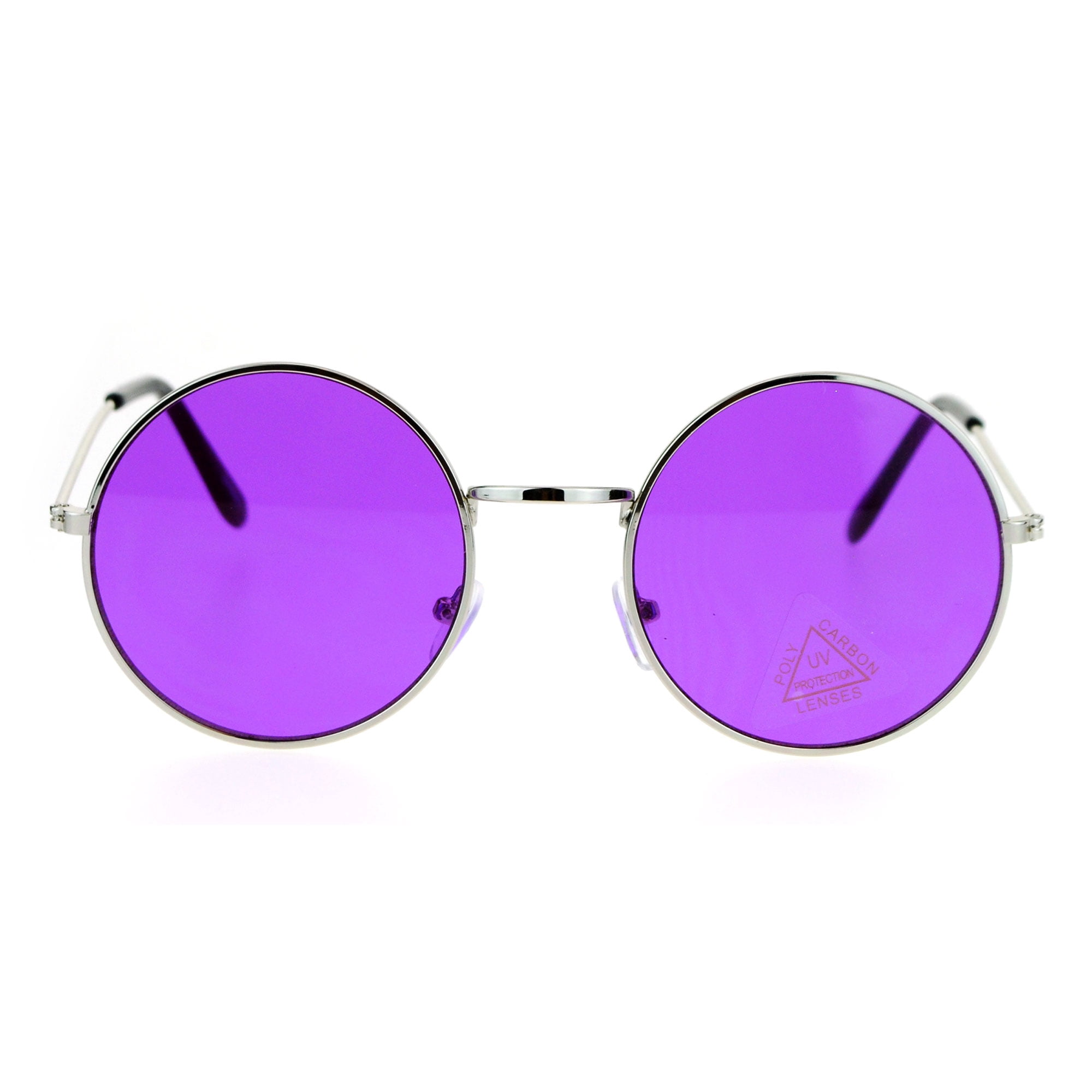 SA106 Retro Vintage Flat Color Circle Round Lens Sunglasses Silver ...