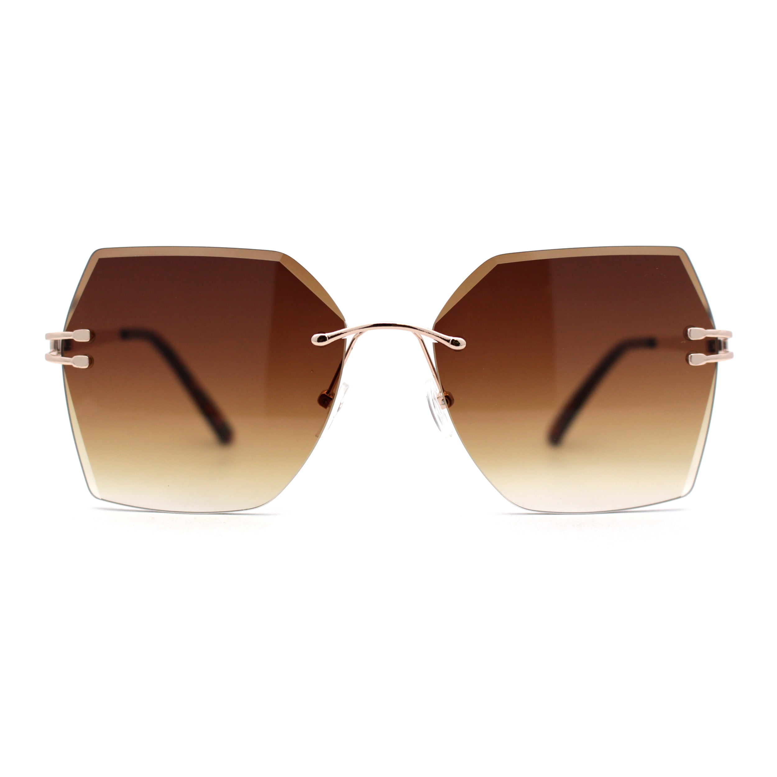 SA106 Womens Angular Beveled Rimless Butterfly Sunglasses Gold Brown ...