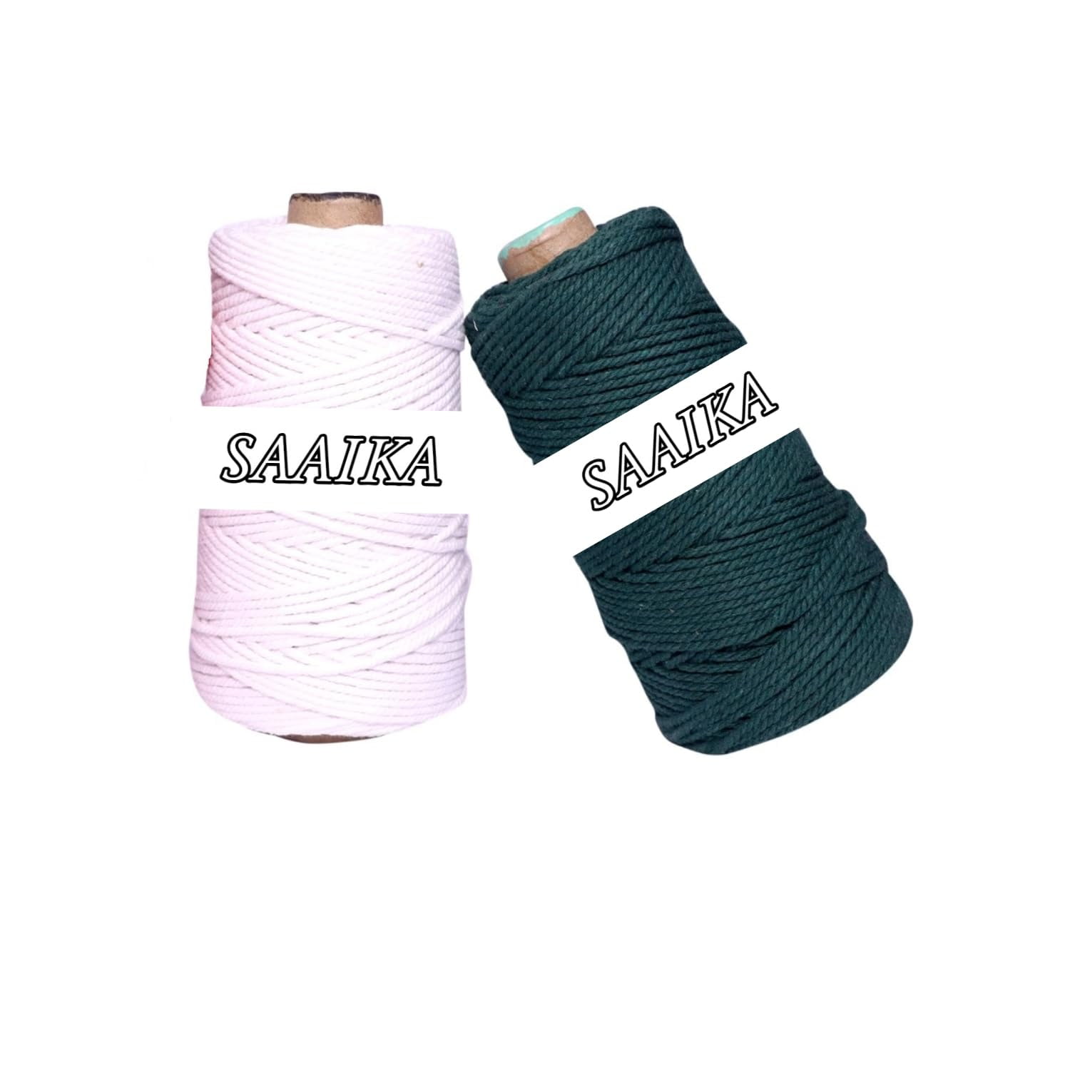 SAAIKA 3mm Large Twisted Cotton Macrame ThreadRope Each Cone 150 Meter 350gram 3mm Macrame ...