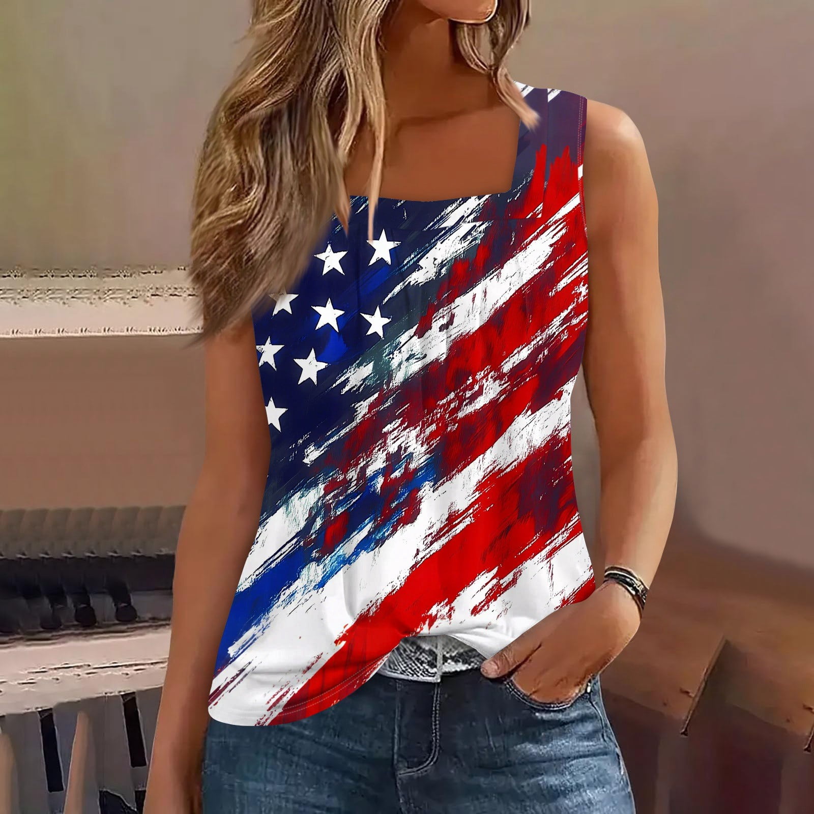 SAATLERI 4th Of July American Flag Women's Tank Tops Trendy Beach ...
