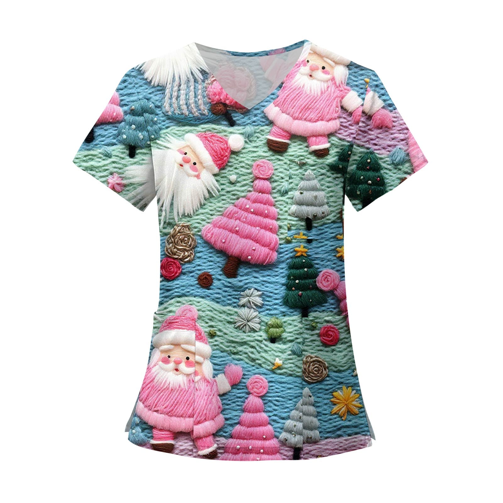 SAATLERI Christmas Scrub Tops for Women Short Sleeve Christmas Tree ...