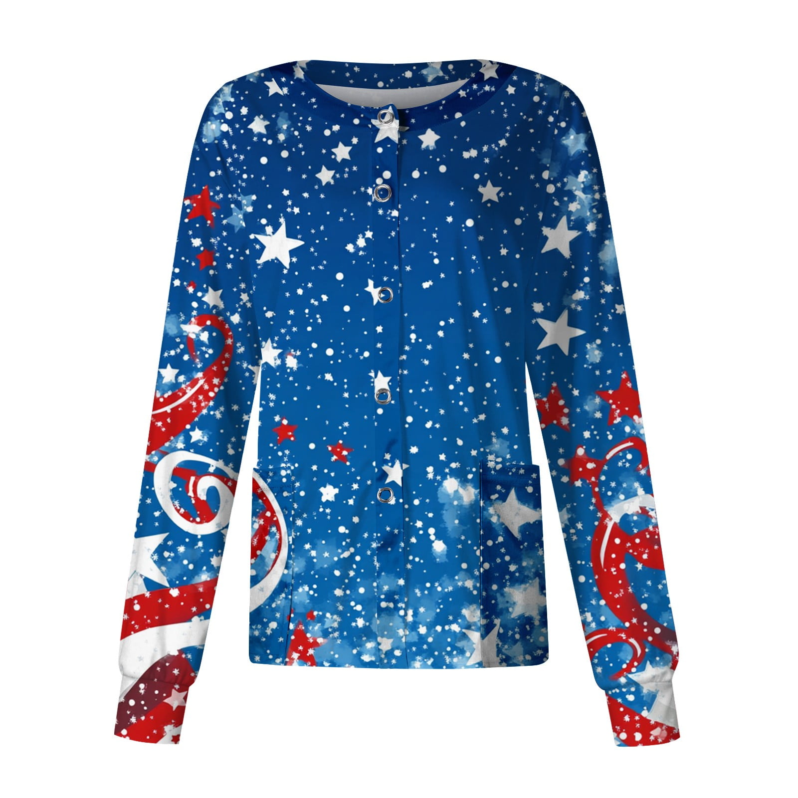 SAATLERI Cute Star Stripes Scrub Jacket Women 4th of July Patriotic ...