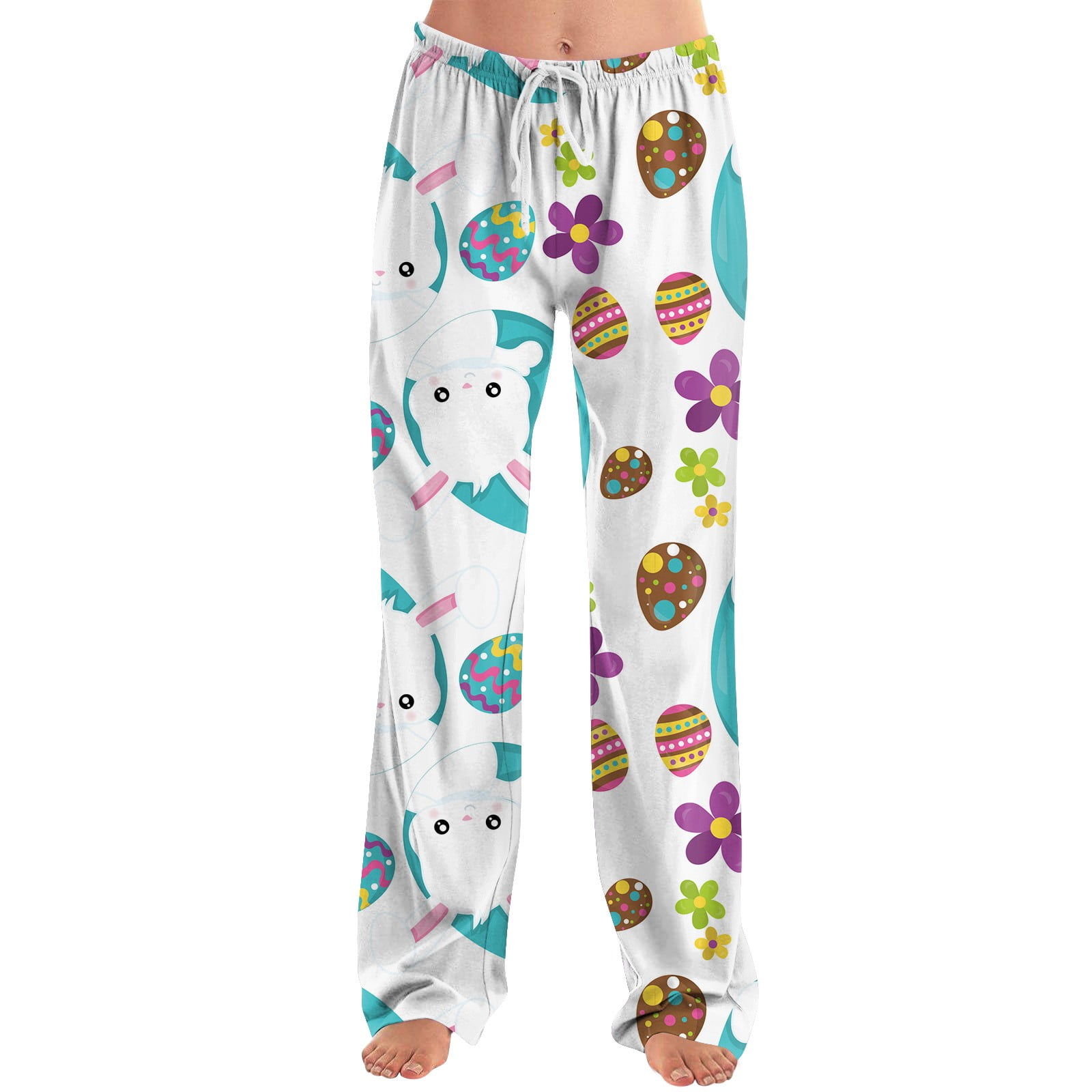 SAATLERI Easter Pajamas Pants Women Cute Bunny Rabbit Eggs Print Wide ...