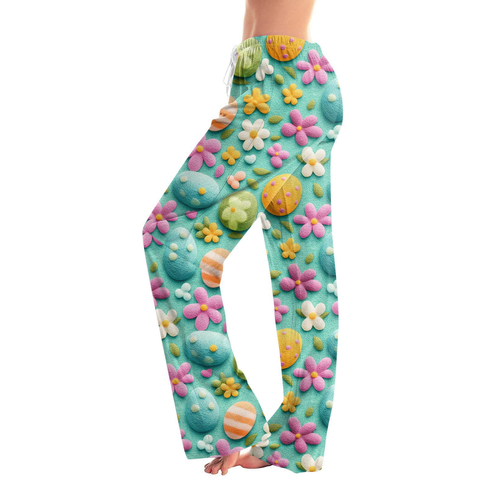 SAATLERI Easter Sleep Pants Women Wide Leg Lounge Pants Cute Bunny ...