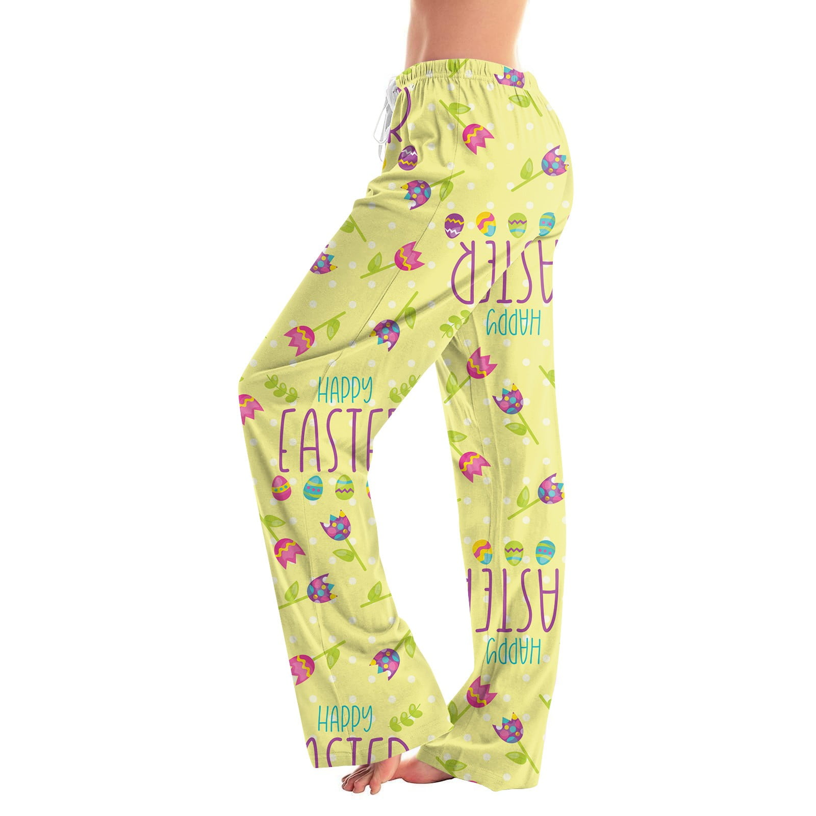 SAATLERI Easter Wide Leg Pajama Pants for Women Funny Rabbit Pattern ...