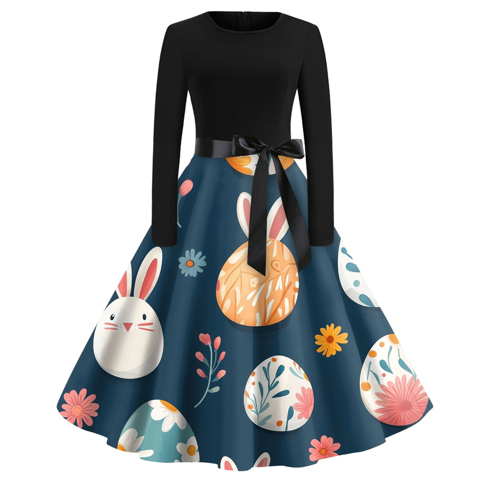 SAATLERI Happy Easter Dresses Long Sleeve Crew Neck A Line Easter Eggs ...