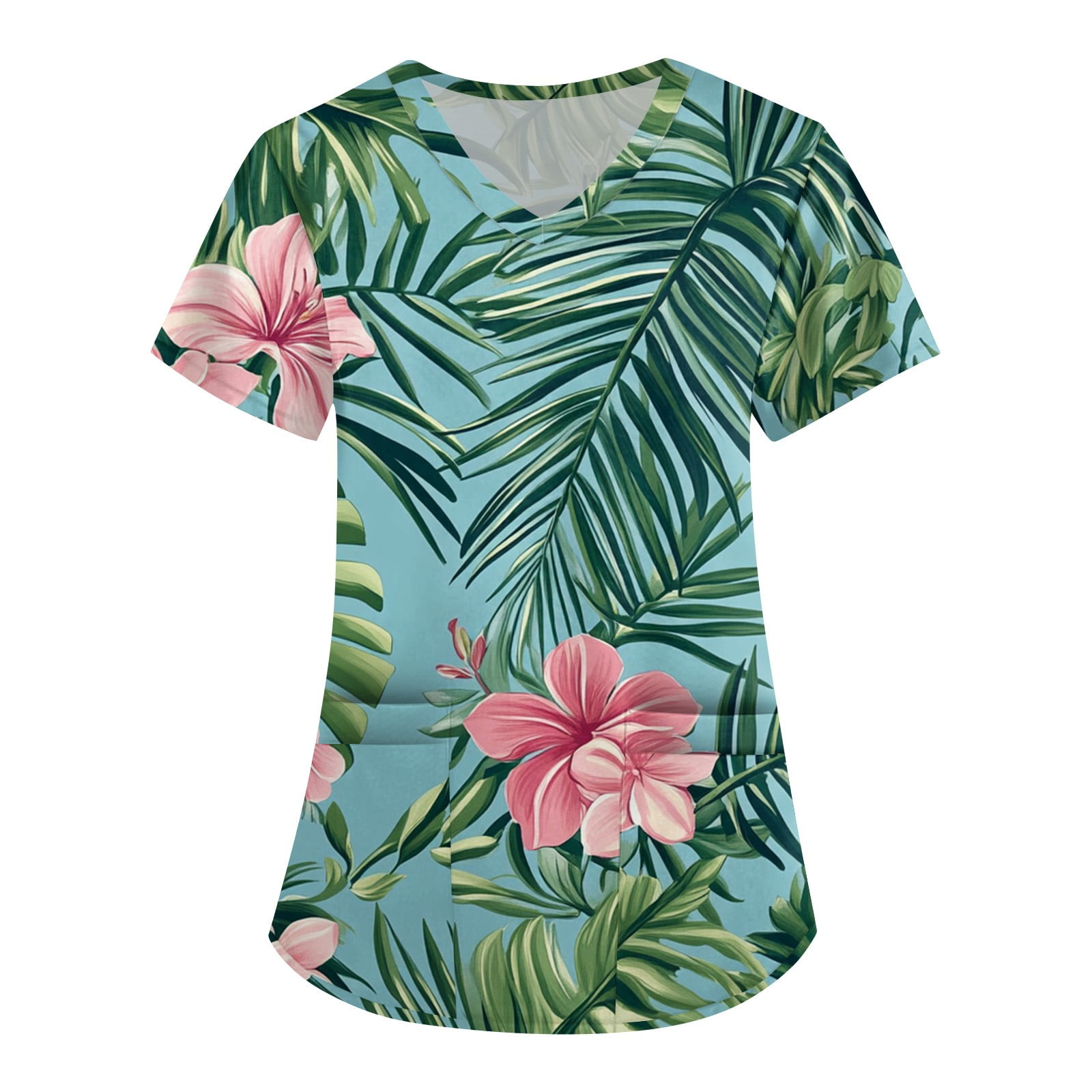 SAATLERI Hawaiian Print Scrub Tops for Women Stretchy Scrubs Top Floral ...