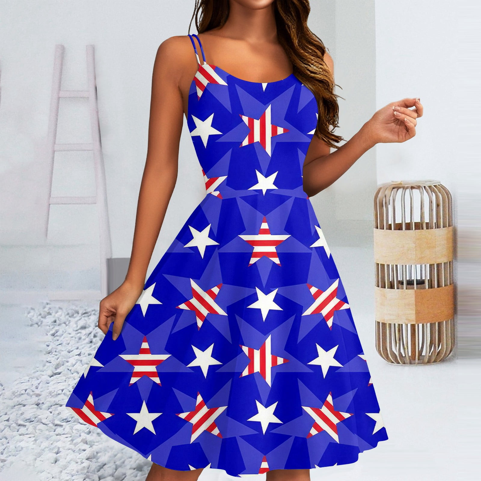 SAATLERI July 4th Dresses for Women American Flag Spaghetti Strap ...