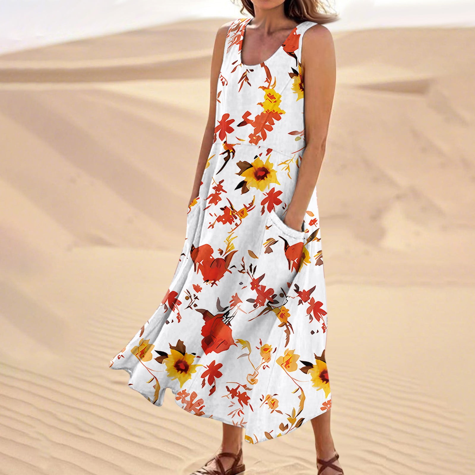 SAATLERI Maxi Dresses for Women 2025 Loose Fit Sleeveless Hawaii Tropical Beach Tank Dress ...