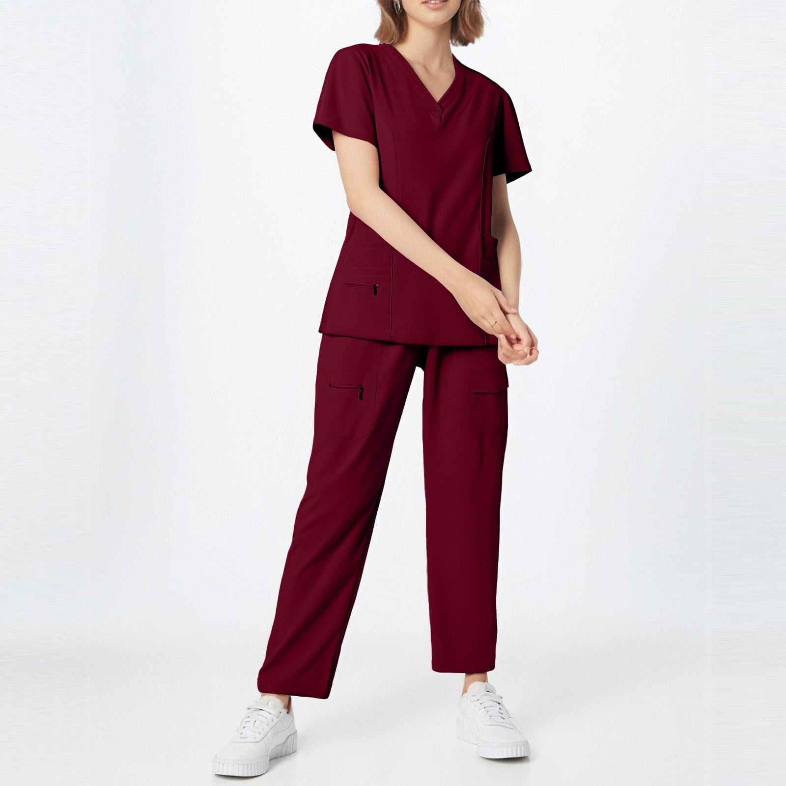 SAATLERI Medical Scrubs for Women Cozy Fit Jogger Pants & V-Neck Top ...