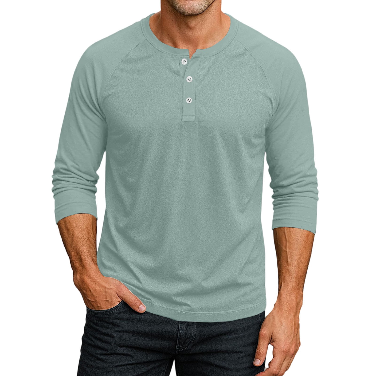 SAATLERI Men's Henley Shirt Slim Fit Henley 3/4 Sleeve Raglan Shirt Men ...