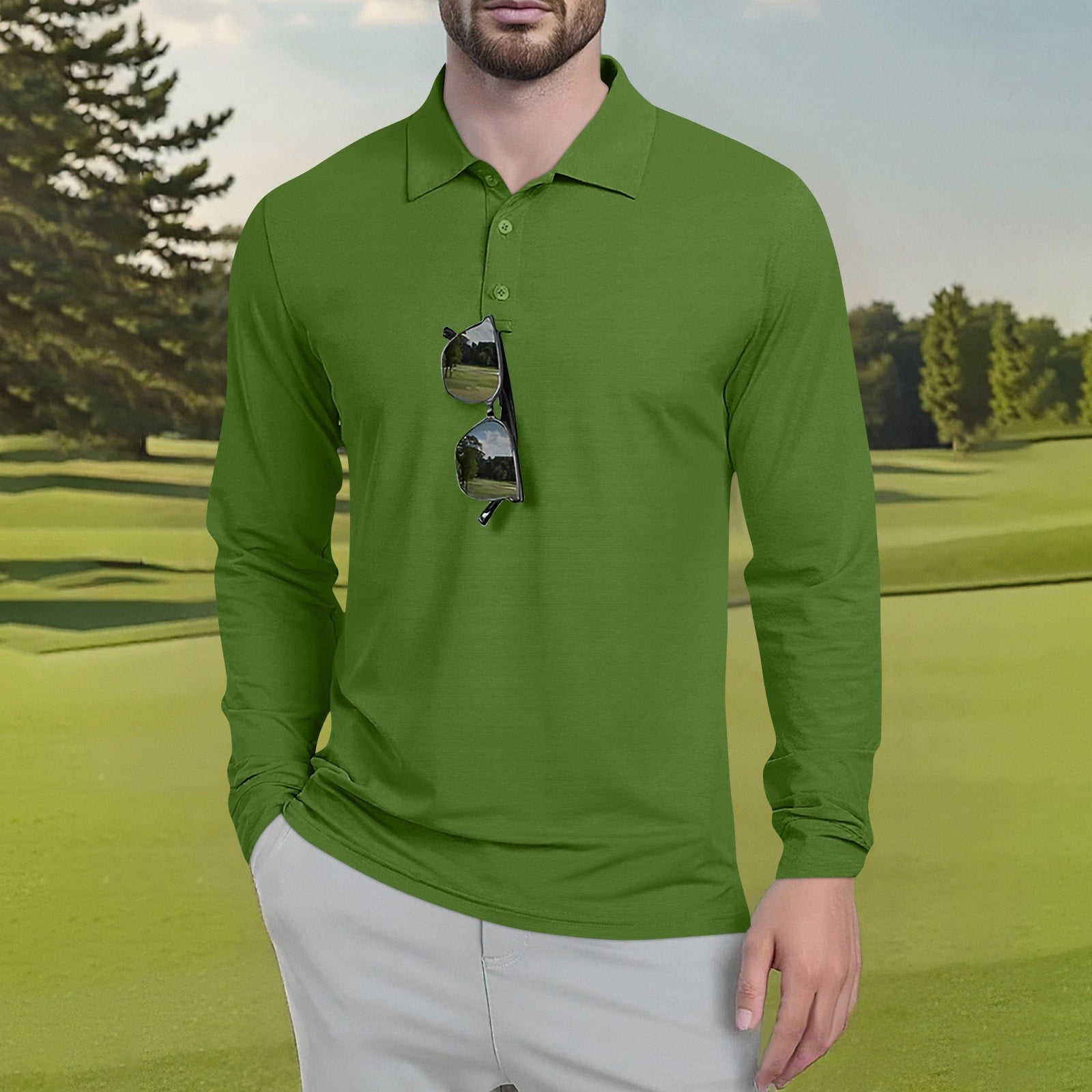 SAATLERI Men's Long Sleeve Polo Shirts Fashion Summer Fall Performance ...
