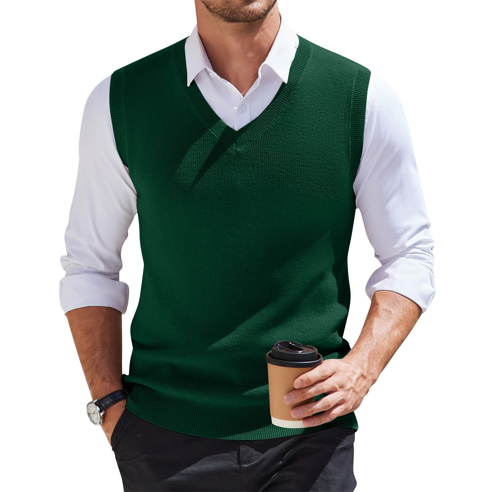 SAATLERI Men's Sweater Vest V Neck Casual Sleeveless Business Work ...