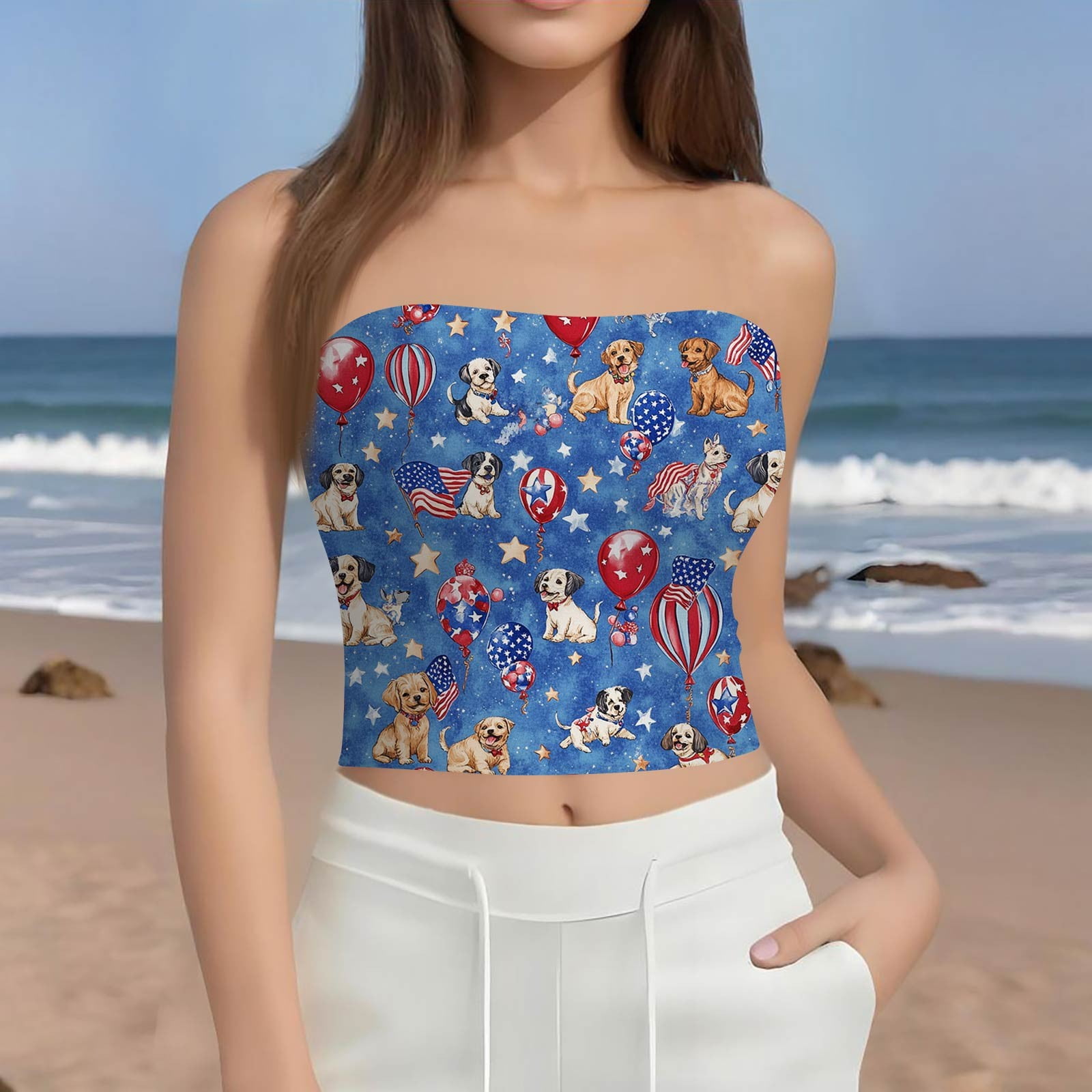 SAATLERI Patriotic Tube Tops for Women 4th of July American Flag Crop ...